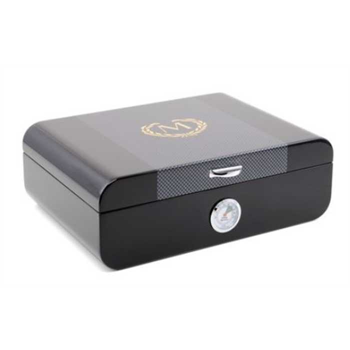 MYON HUMIDOR 25 CIGARS BLACK WITH CARBON DESIGN | Waterpijp Direct